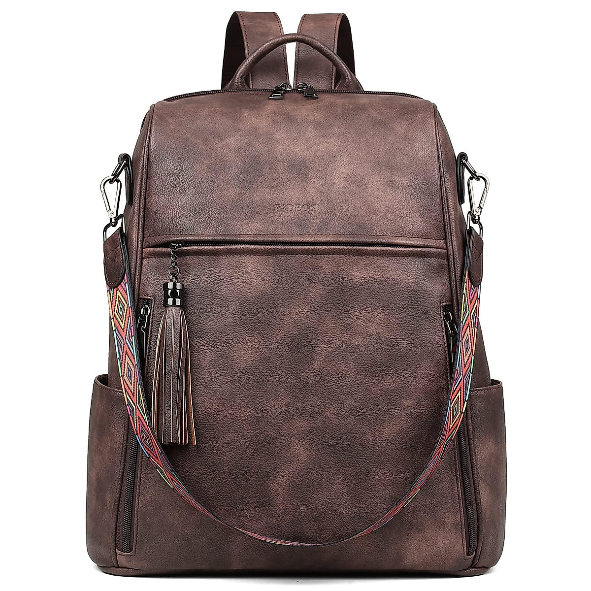 FADEON Laptop Backpack Purse for Women Large Designer PU Leather Laptop Bag, Ladies College Book Bag Shoulder Bags