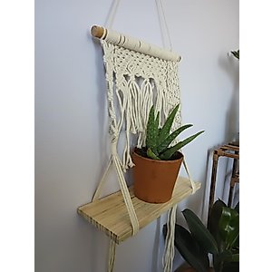 Kamal Brands -Handmade Macrame Wall Hanging Shelf with Tassels and Wooden Plank