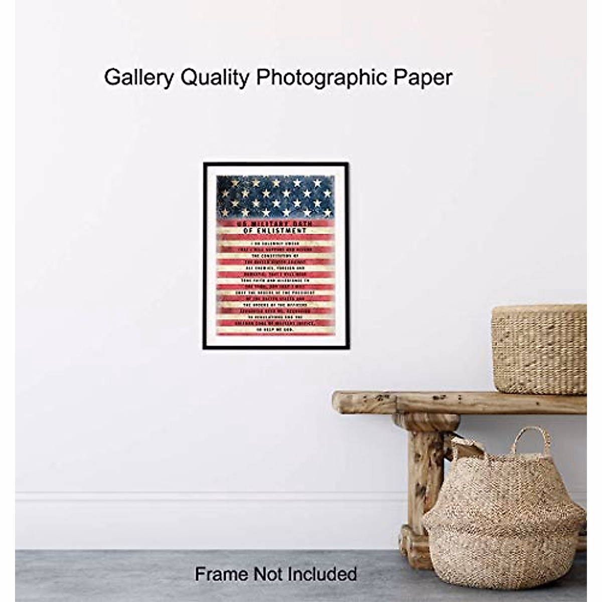 Military Oath of Enlistment - Patriotic American Flag Wall Art Decor, Decoration - Gift for Soldiers, Army, Navy, Air Force, Marines, Coast Guard, Veterans, Vets-UNFRAMED Poster Print 8x10 Photo