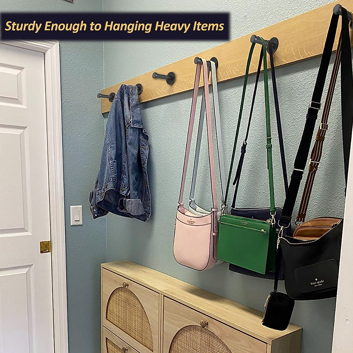 XiaoZu 6-Pack Black Coat Hooks, Heavy Duty Wall Hooks for Hanging，Bathroom Towel Hooks, Sturdy Wall Mounted Robe Hook, Stainless Steel Clothes Hanger,2-in