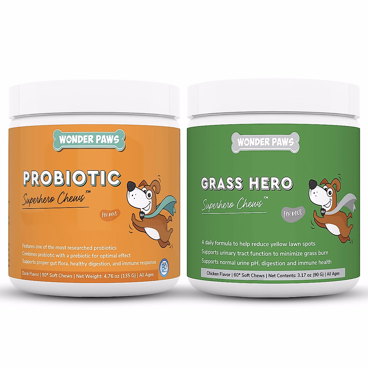 WONDER PAWS Probiotic Chews Plus Grass Hero Soft Chews - for Dog Kidney Support, Urinary Tract Health, Lawn Treatment, Digestion & Gut Health - Probiotic 90 Chews - Grass Hero 60 Chews