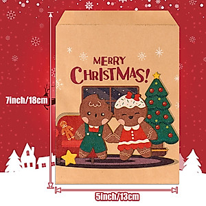 Kolewo4ever 240 Pieces Christmas Kraft Treat Bags Holiday Bags With Xmas Tree Santa Claus, Elk Prints Christmas Goodies Snack Gift Bags Red Green Candy Buffet Paper Bags for Christmas Holiday，6 Styles