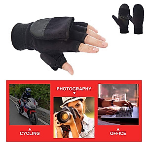 MINIDUO Outdoor Gloves Convertible Mittens Flip Fleece Fingerless Gloves [Windproof] for Men&Women Fishing, Cycling, Running in Cold Weather-L