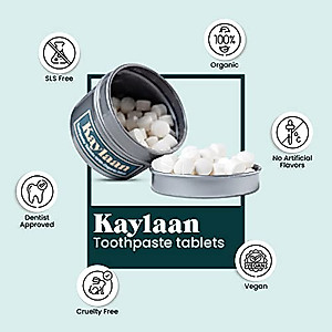 Kaylaan Toothpaste Tablets with Fluoride - Chewable, Plastic-Free, Eco-Friendly, Travel-Friendly & Zero Waste, Fresh Mint Flavor with Xylitol (90 Tabs)