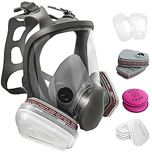 Full Face Respirator Mask with 2097 & 6001CN Filter,Gas Masks Survival Nuclear and Chemical Nuclear to Prevent Gas/Dust/Chemicals/Vapors/Fumes/Asbestos,for Painting,Polishing,Welding,Sanding work