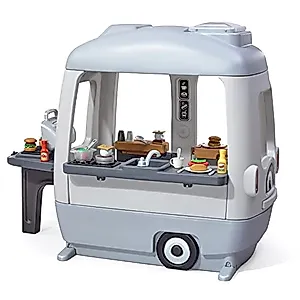 Step2 Adventure Camper Playhouse – Kids Outdoor Playhouse with Realistic Camper Toy Features for Playing Camping, Food Truck, Restaurant and More