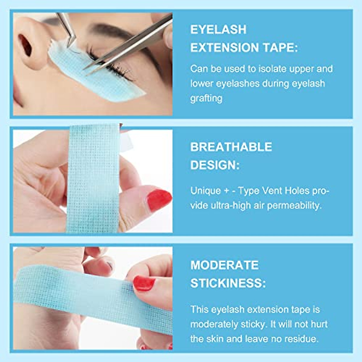 Lash Tape for Eyelash Extensions Blue Eyelash Tape for Extensions Sensitive Eyelash Extension Tape Sensitive Skin Tape for Eyelash Extensions Breathable Medical Microporous Tape(0.98in 3.9yd, 1Roll)