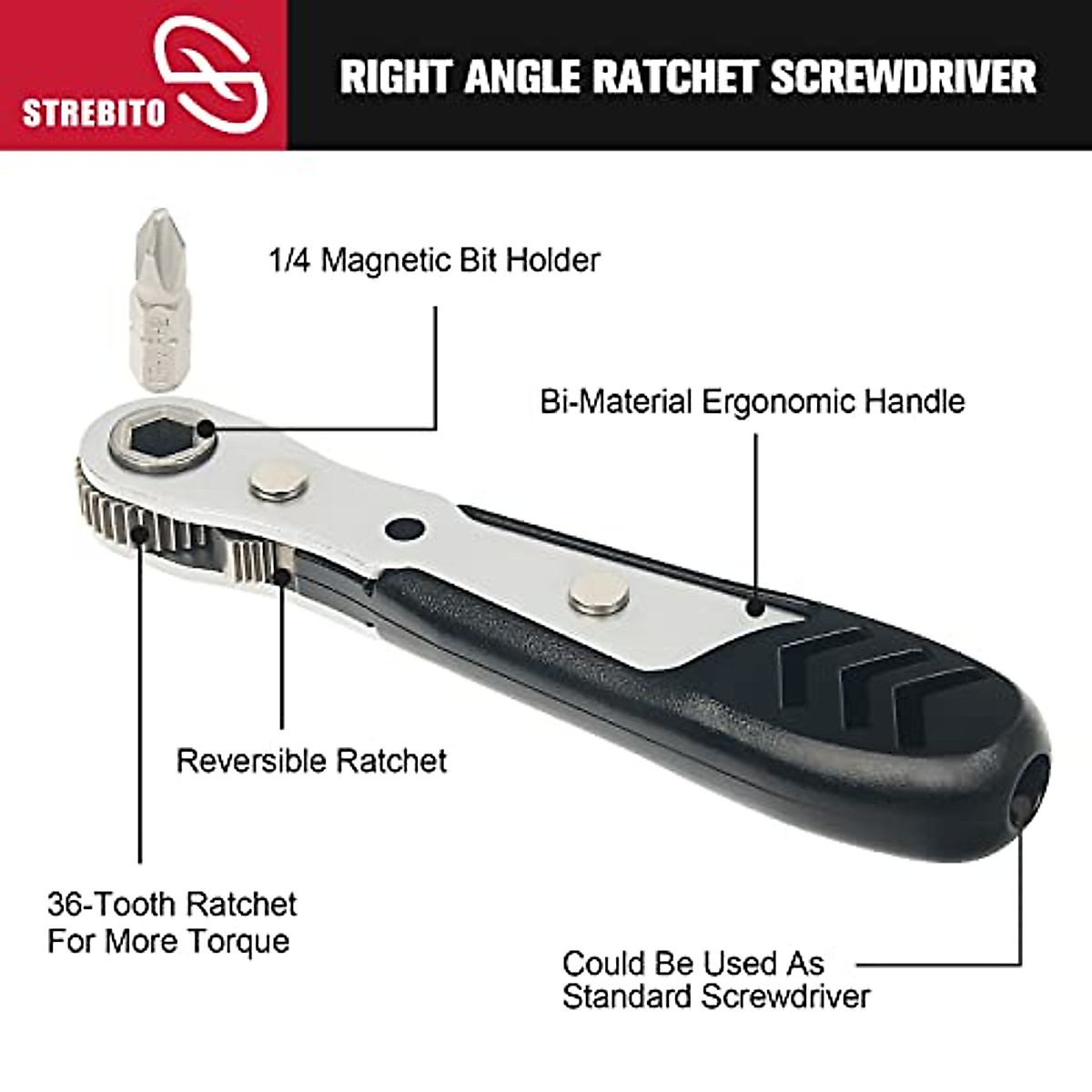 STREBITO Mini Ratchet Set 12-Piece 1/4 Ratchet Right Angle Screwdriver Set Small Ratcheting Wrench 90 Degree Offset Screwdriver High Torque Low Profile Ratchet Angled Screwdriver For Tight Spaces