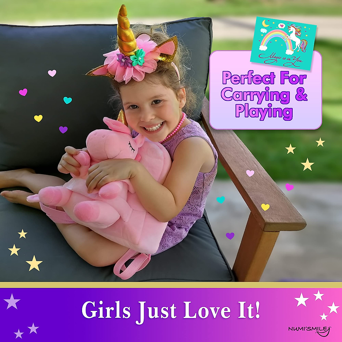 Unicorn Gifts For Girls In A Surprise Box With A Unicorn Plush,Unicorn Backpack, Unicorn Necklace,Unicorn Headband And Greeting Card,Kids Toys,Birthday Girl Present Set Stuffed Animal,Toddler Baby Bag