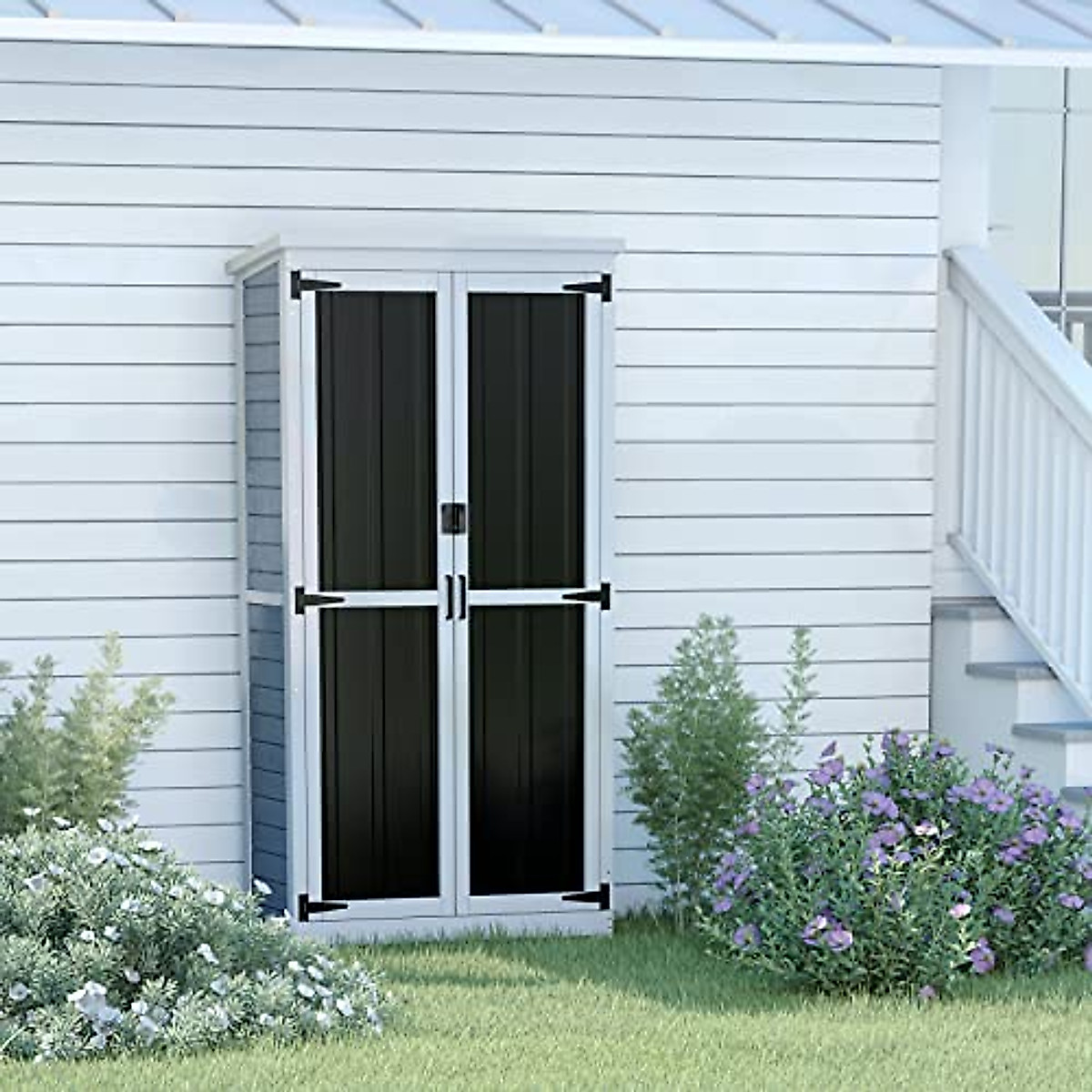 GDLF Outdoor Storage Cabinet Wood & Metal Garden Shed with Waterproof Roof and Sturdy Lockable Doors 66"