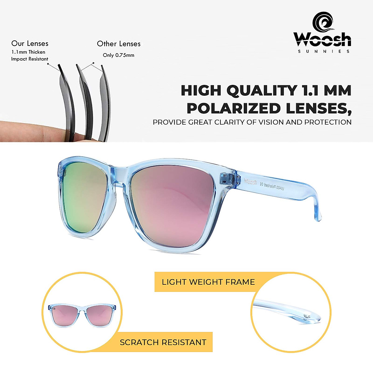 Woosh Polarized Sunglasses for Men and Women - Lightweight Unisex Sun Glasses with UV Protection for Driving Fishing, Running, Sports, Beach and Outdoors (Oceanic)