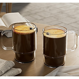 Aquach Glass Mug 22 Ounces 2pcs Stackable Clear Coffee Tea Juice Cup Drinking Glasses