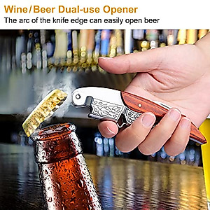 HOOMIL Professional Waiter Corkscrew Wine Opener, 3-in-1 Manual Wine Key with Foil Cutter & Dual Hinge Fulcrum (Rosewood)
