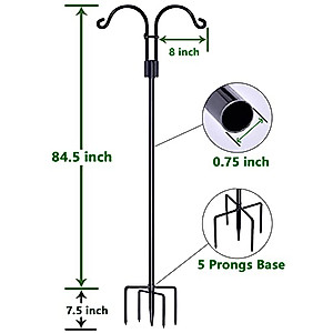 STAUKOK Double Shepherds Hooks for Outdoor, 2 Pack 92 Inch Bird Feeder Pole with 5 Prongs Base, Heavy Duty Garden Hook for Hanging Plant, Lantern, Hummingbird Feeder