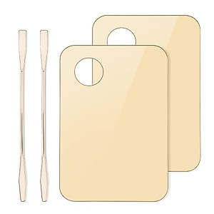 Acrylic Cosmetic Makeup Palette, Makeup Mixing Tray with Makeup Spatula Metal Mirror for Beauty Salon Color Cream Liquid Foundation Mixing Palette (2 Pcs Gold palettes)