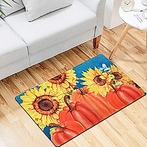 VERTKREA Thanksgiving Area Rug, Sunflower Pumpkin Mats, Autumn Floor Mats Rubber Rugs for Indoor Outdoor Entryway Kitchen Living Room Bedroom Bathroom, 18 x 29.5 Inches