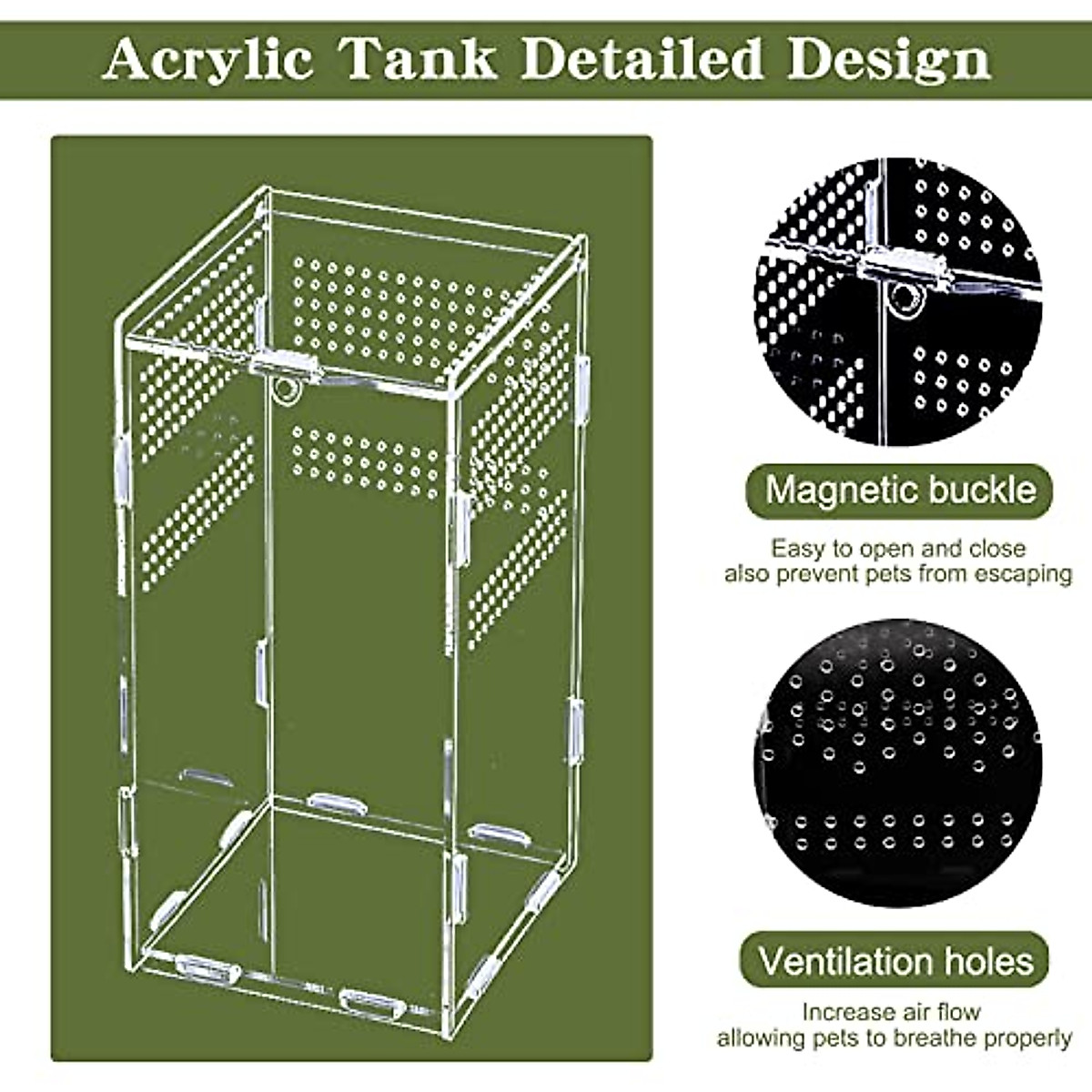 FORKPIE Habitat Terrarium Enclosure Reptile Terrarium Acrylic Tank Full View Jumping Spider Tarantula Enclosure, Insects Feeding Tank for Reptiles Mantis Lizard Habitat Snake Gecko(4.7x4.7x7.8inch)
