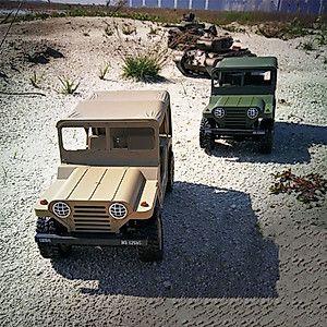 QIYHBVR 1/14, 4x4 Hobby Grade RTR RC Car Mini RC Rock Crawler Military, 2.4Ghz RC Truck with Removable Tools, LED Lights, Battery and USB Charger for Adults