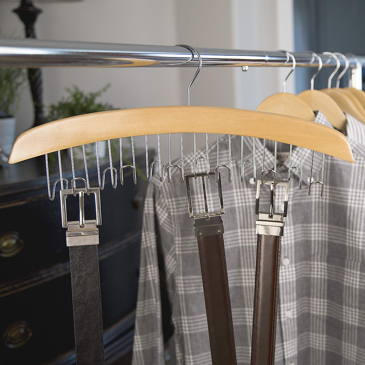 Richards Homewares Wooden Tie and Belt Hanger, Holds Upto 12, Natural