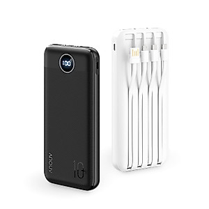 ANOUV 2-Pack Portable Charger with Built in Cables,10000mAh Slim USB C Power Bank,5 Output 3 Input 2 Flashlight LED Display External Battery Pack Compatible with Cell Phone and Most Smart Devices
