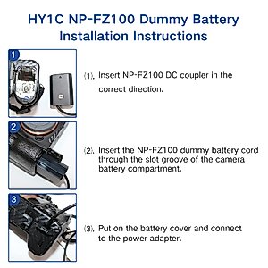 HY1C NP-FZ100 Dummy Battery AC Power Adapter Kit for Sony Alpha A7III A7IV A7C A7SIII A7RIII A7RIV A7RV A6600 A6700 A1 ZV-E1 FX30 FX3 A9 Cameras.