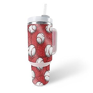 MightySkins Glossy Glitter Skin Compatible with Stanley The Quencher H2.0 FlowState 40 Oz Tumbler - Tiled Baseball | Protective, Durable High-Gloss Glitter Finish | Easy to Apply