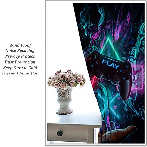GY Gamepad Gamer Curtains, Thermal Insulated Printed Video Games Controller Curtains with Rod Pocket - 52x63 Inch