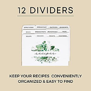 Pera Blanca Recipe Box with Cards and Dividers | Recipe Card Box Faux Leather Handle | 50 Eucalyptus Patterned Recipe Cards and Box Set | Wooden Recipe Box | Housewarming Gifts | Wood Recipe Box 4x6