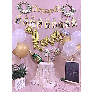 Engagement Wedding Decorations,Gold Engaged Banner, Photo Banner and Set of 12+5 distinctive Balloons for Engagement/Wedding/Anniversary/Valentines Day Party