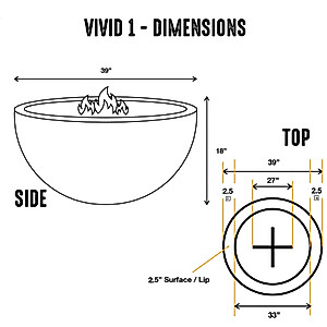 30" Premium Concrete Fire Bowl - Dark Grey Cement Round Natural Gas Fire Pit - Outdoor Fire Table with Key Valve GFRC (30" Diameter x 13" High) (Pewter)