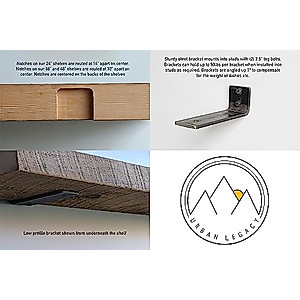 Urban Legacy Deep Floating Shelves | Reclaimed Barn Joist Deep Floating Shelves with Low Profile Brackets | High Weight Capacity (48" x 11" x 2.5", Natural)