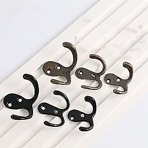 GDFYMI Coat Hooks Hardware, Double Hooks for Hanging Coats Wall Mounted Towel Hooks with Screws (Black,10 Pcs)