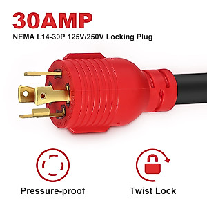 13 Inch 30 Amp to 50 Amp RV/EV Generator Adapter Cord with Grip Handle,4-Prong L14-30P Twist Lock Male to 14-50R Female,10 AWG Heavy Duty STW for Generator to RV Trailer Camper and EV Charging