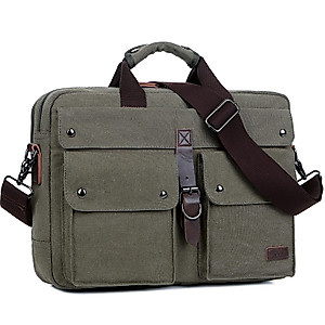 Stylish 17 inch Canvas Laptop Bag Messenger Bag Briefcase Vintage Crossbody Shoulder Bag Military Satchel for Men BC-07 (Army-Green)
