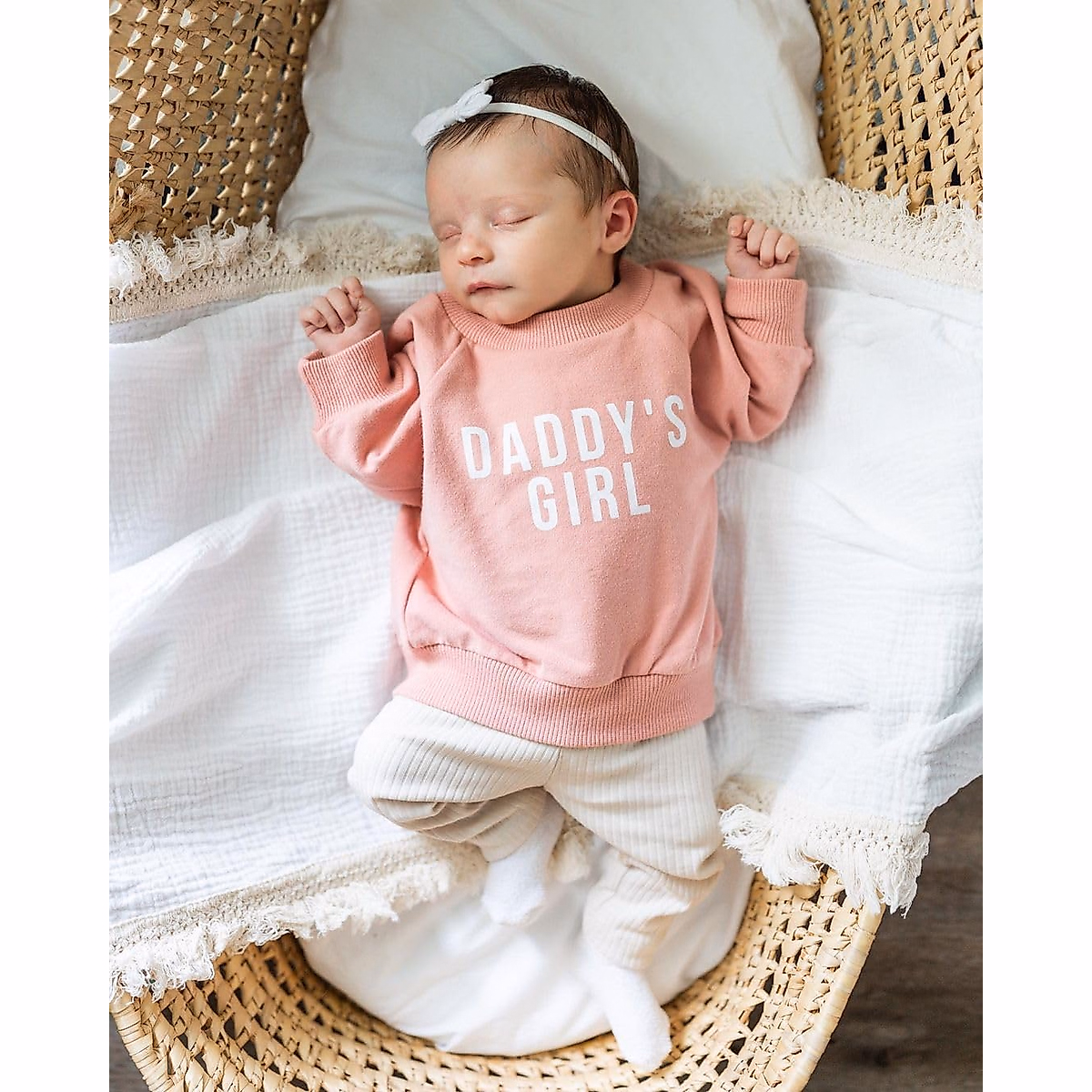 CREAIRY Newborn Baby Girl Outfits Daddy’s Girl Sweatshirt Long Sleeve T-Shirt Tops Pants Set Sweatsuit Toddler Fall Clothes (Pink, 0-6 Months)