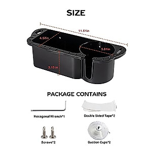 AngLink Boat Cup Holder - Marine Boat Caddy Organizer with Storage 3 Mount Options, Fishing Tool Drink Holders for Center Console Seat Kayak Pontoon Bass Boat Jon Boats丨Black