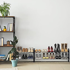 Simple Houseware 2-Tier Extendable Shoe Rack, Black