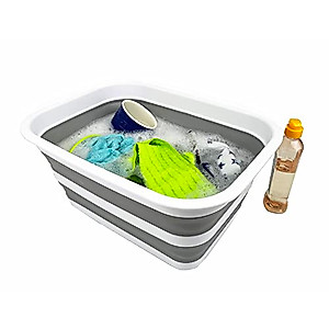 SAMMART 12L (3.17Gallon) Collapsible Tub - Portable Outdoor Picnic Tray - Portable Washing Basin - Space Saving Plastic Washtub (White/Grey)