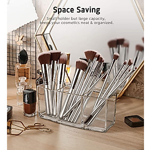 Syntus Makeup Brush Holder Organizer, Acrylic 3 Slot Large Capacity Cosmetic Brushes Storage Box, Clear