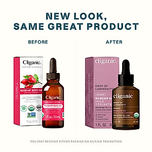 Cliganic Organic Rosehip Seed Oil for Face, 100% Pure | Natural Cold Pressed Unrefined Non-GMO | Carrier Oil for Skin, Hair & Nails (Packaging May Vary)