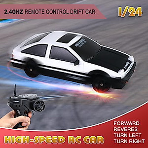 Remote Control Car RC Drift Car 2.4GHz 1:24 Scale 4WD 15KM/H High Speed Model Vehicle with LED Lights Drifting Tire Racing Sport Toy Car for Adults Boys Girls Kids Gift 2Pcs Rechargeable Batteries