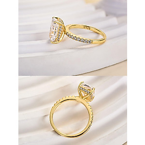 Effinny 3.5ct Radiant Cut Engagement Ring for Women,Yellow Gold Plated Sterling Silver Simulated Diamond White Sapphire Promise Ring(Size:7)