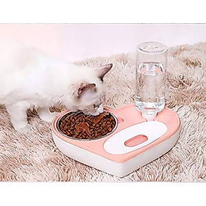 ALBOLET Cat Dog Food and Water Bowl Set, Pet Automatic Water Dispenser Detachable Cat&Dog Feeder Bowl No-Spill Automatic Water Dispenser for Cats Small Dog