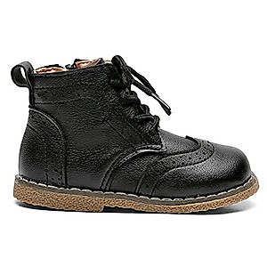 DADAWEN Toddler Baby Boys Girls Hiking Boots Waterproof Leather Non Slip Lace Up Outdoor Work Ankle Winter Snow Boots(Toddler/Little Kid) Black US Size 5 M Toddler