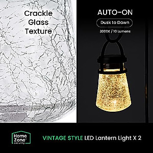 Home Zone Security 2 Packs Solar Crackle Glass Solar Lanterns Light Hanging Outdoor Waterproof 10 Lumens 3000K Decorative Large Crackle Glass Garden LED Lights, No Wiring for Patio Backyard Garden
