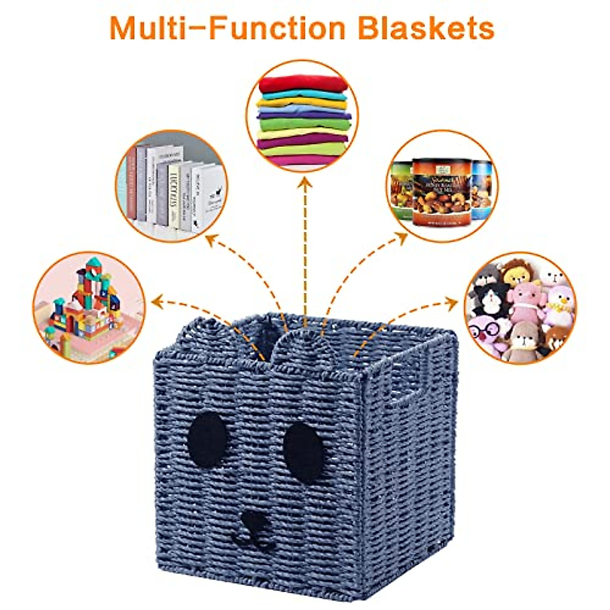 Vagusicc Wicker Storage Baskets, Collapsible Storage Basket with Handles, Toy Bin for Boys and Girls Toys Gifts, 9'' x 9'' x 9'', Set of 2, Dark Blue