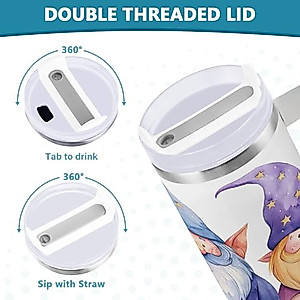 Jihqo Cute Dreamy Gnomes 40 oz Stainless Steel Vacuum Insulated Tumbler with Handle and Straw Lid Reusable Leakproof Water Bottle Double Wall Travel Mug Coffee Cup, Cupholder Friendly