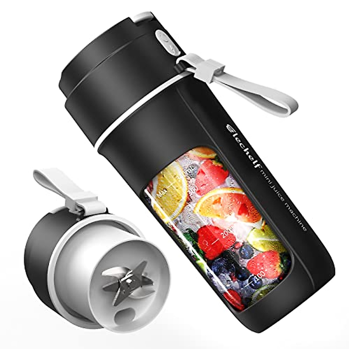 Elechelf Portable Blender for Shakes and Smoothies,Travel Blender USB Rechargeable,Cordless On the Go Blender,Personal Blender,Mini Blender,Small Blender ,Fast Fresh Juice Blender, Matte Black 12 oz 10 Blades