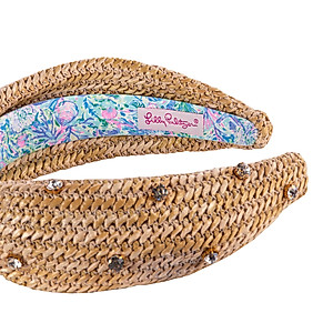 Lilly Pulitzer Knotted Rhinestone Headband, Raffia Wide Headband, Cute Embellished Hair Accessories for Women & Girls, Soleil It On Me
