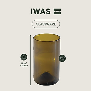 IWAS Upcycled Olive Drinking Glasses | 400 ML | 13.53 OZ | Set of 6 | Sustainable Water Glasses | Environmentally Friendly Dark Brown Glasses For Home